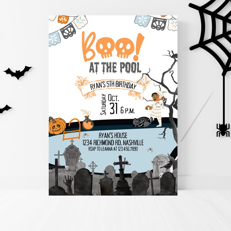 Halloween Birthday Pool Party Invitation, Halloween Pool Party Invite ...