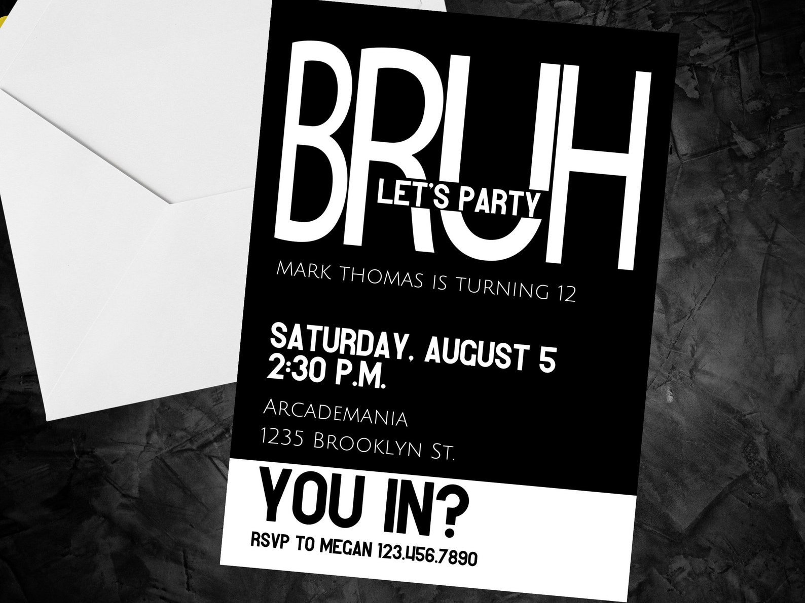 BRUH Birthday Teen Boy Invitation, Cool Preteen Birthday Invite, Arcade ...