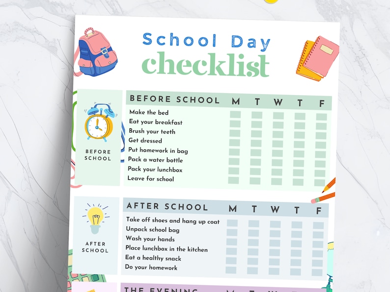 School Day Checklist, Schedule Daily Planner for Kids, Before School ...