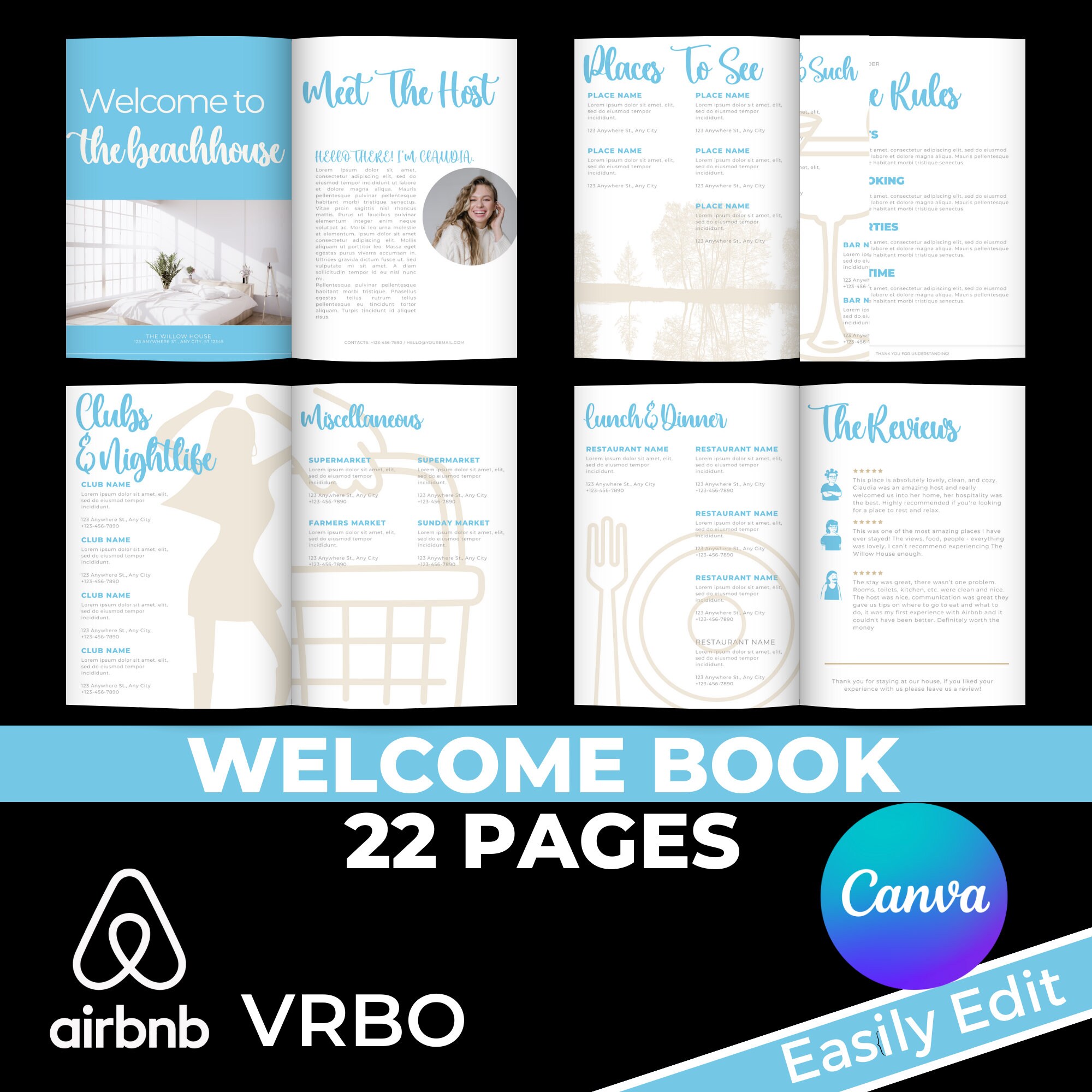 Airbnb Welcome Book Template Beach House VRBO Welcome Book - Etsy