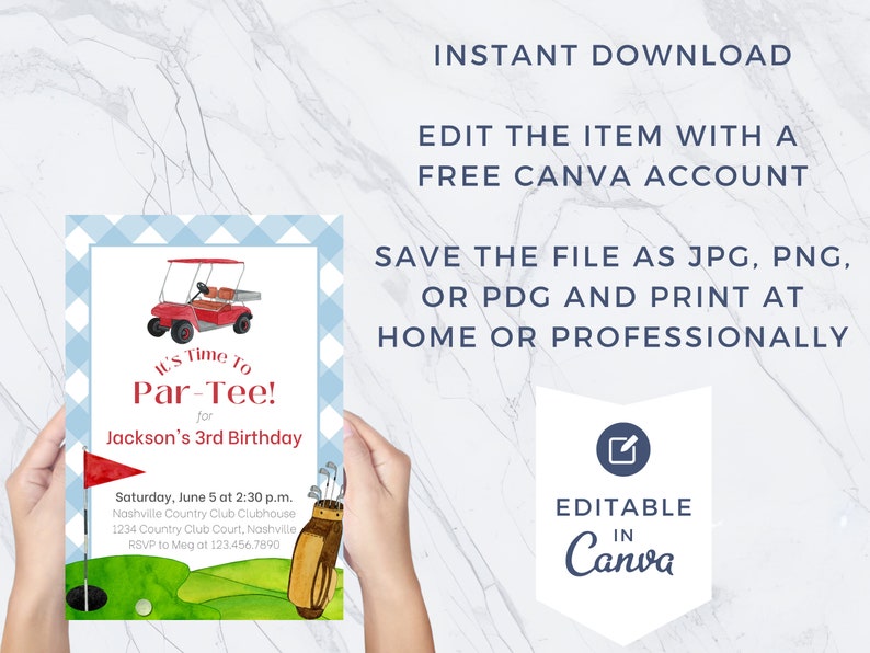 Golf Birthday Invitation, Editable Hole in One Invitation, Canva Golf ...