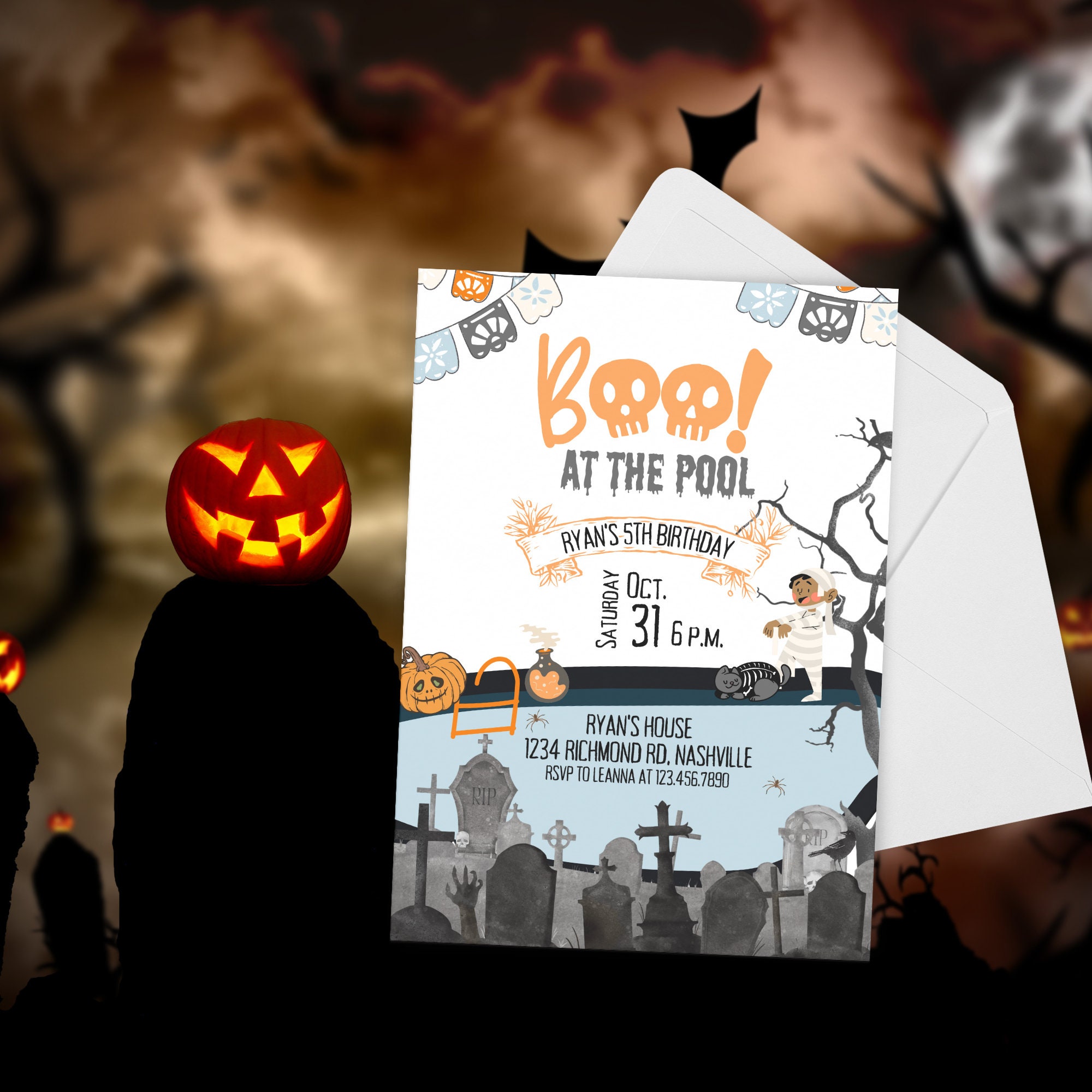 Halloween Birthday Pool Party Invitation, Halloween Pool Party Invite ...
