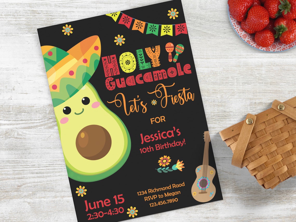 Avocado Birthday Mexican Fiesta Party Invitation Holy Guacamole Invite ...