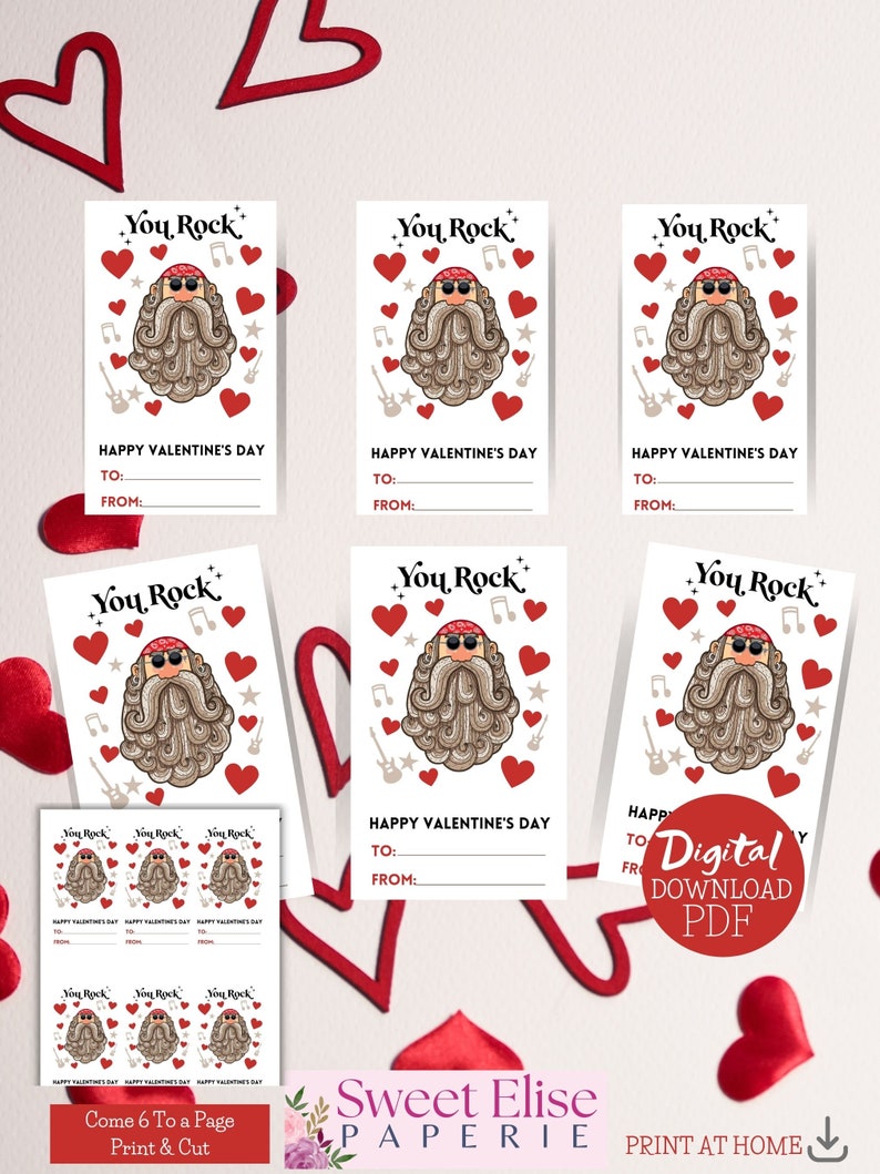 You Rock Valentine's Day Card Printable, Indie Rocker Musician, Rock ...