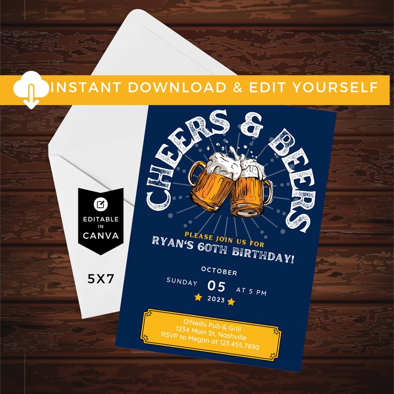 Cheers & Beers Birthday Invitation and BONUS Mobile Invite, Adult Pub ...