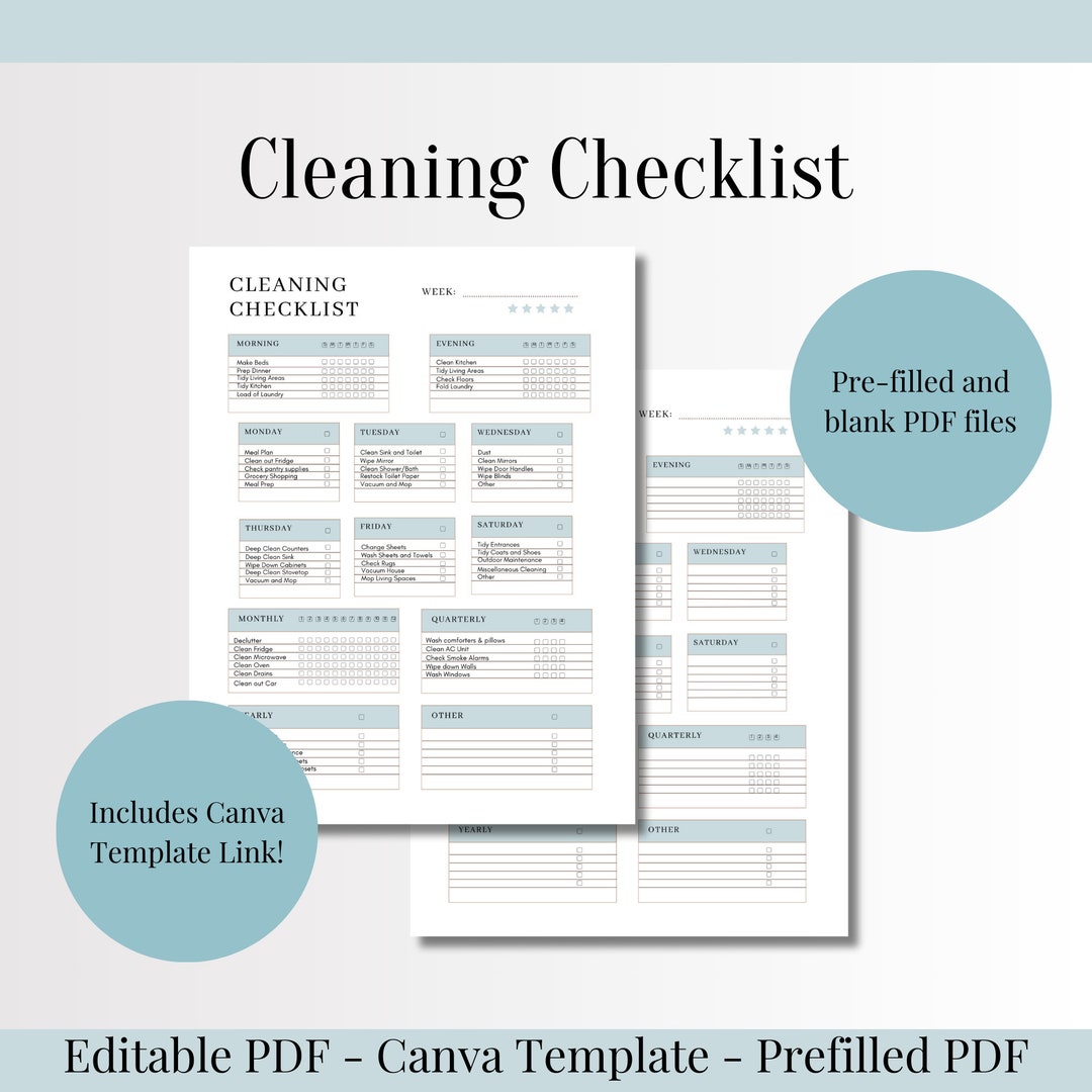 Cleaning Checklist | Editable Canva Cleaning Template | Daily | Weekly ...