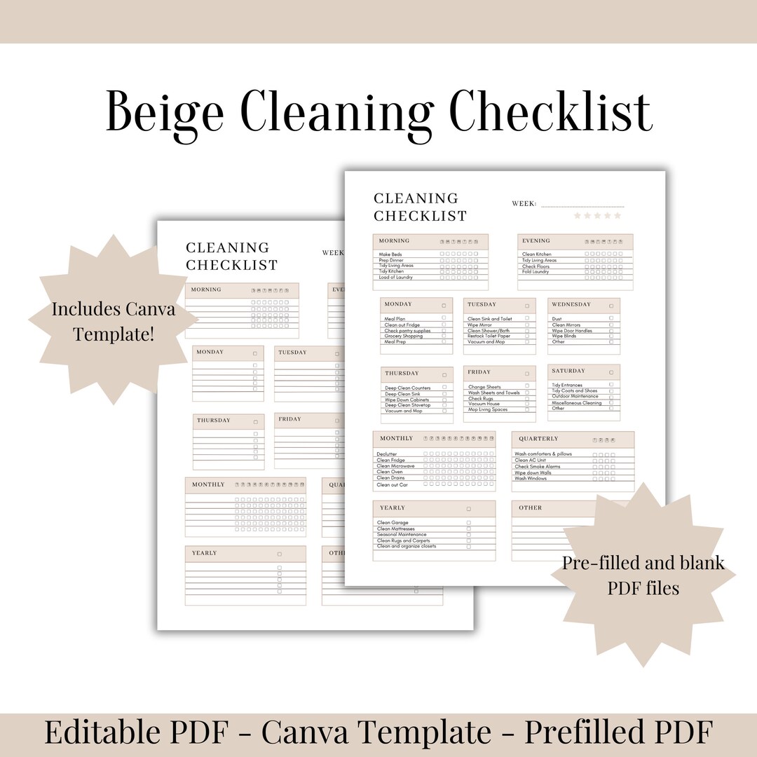 Cleaning Checklist | Editable Canva Cleaning Template | Daily | Weekly ...