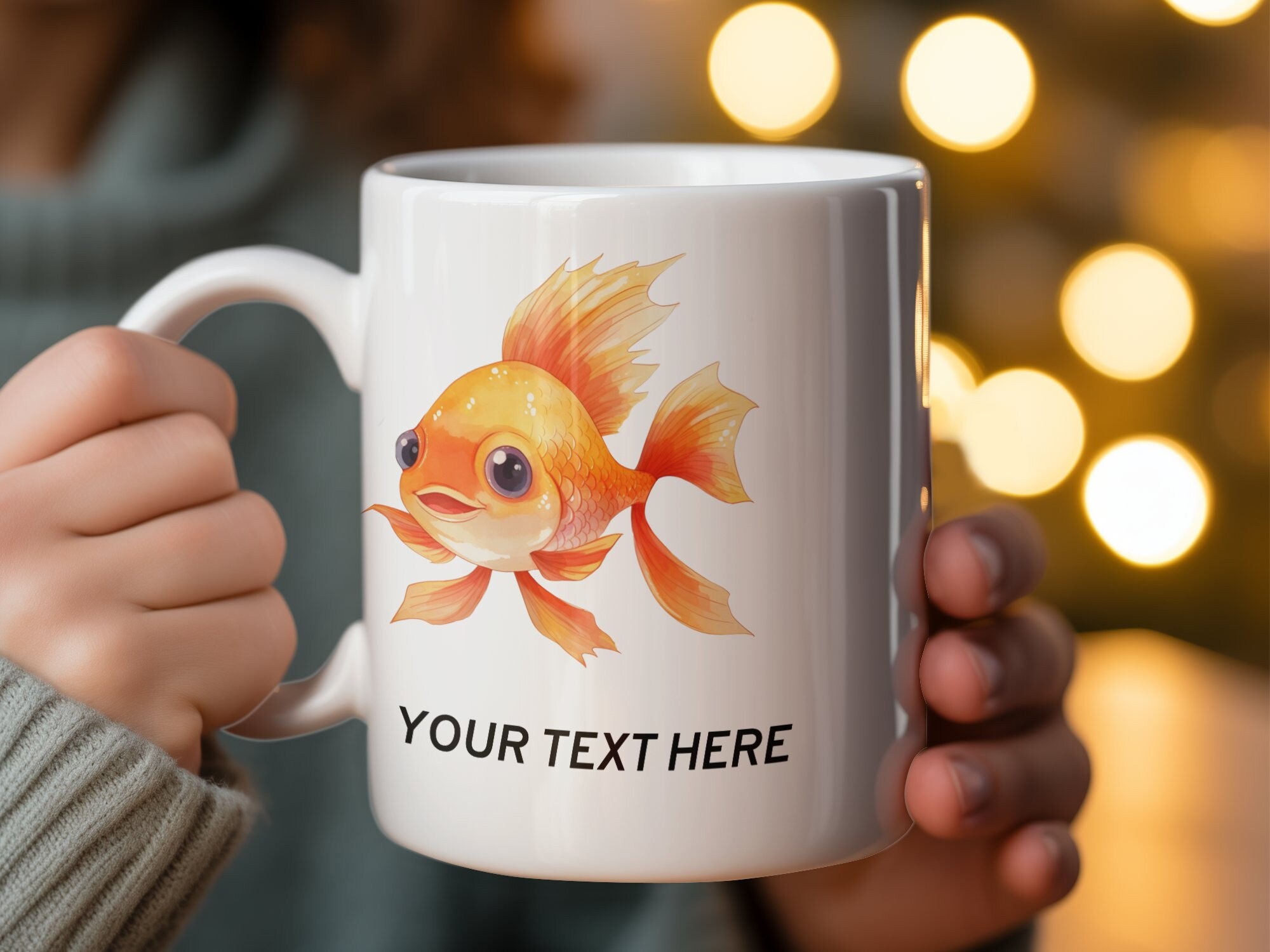 Customizable Goldfish Mug, Cute Fish Illustration, Personalized Text ...