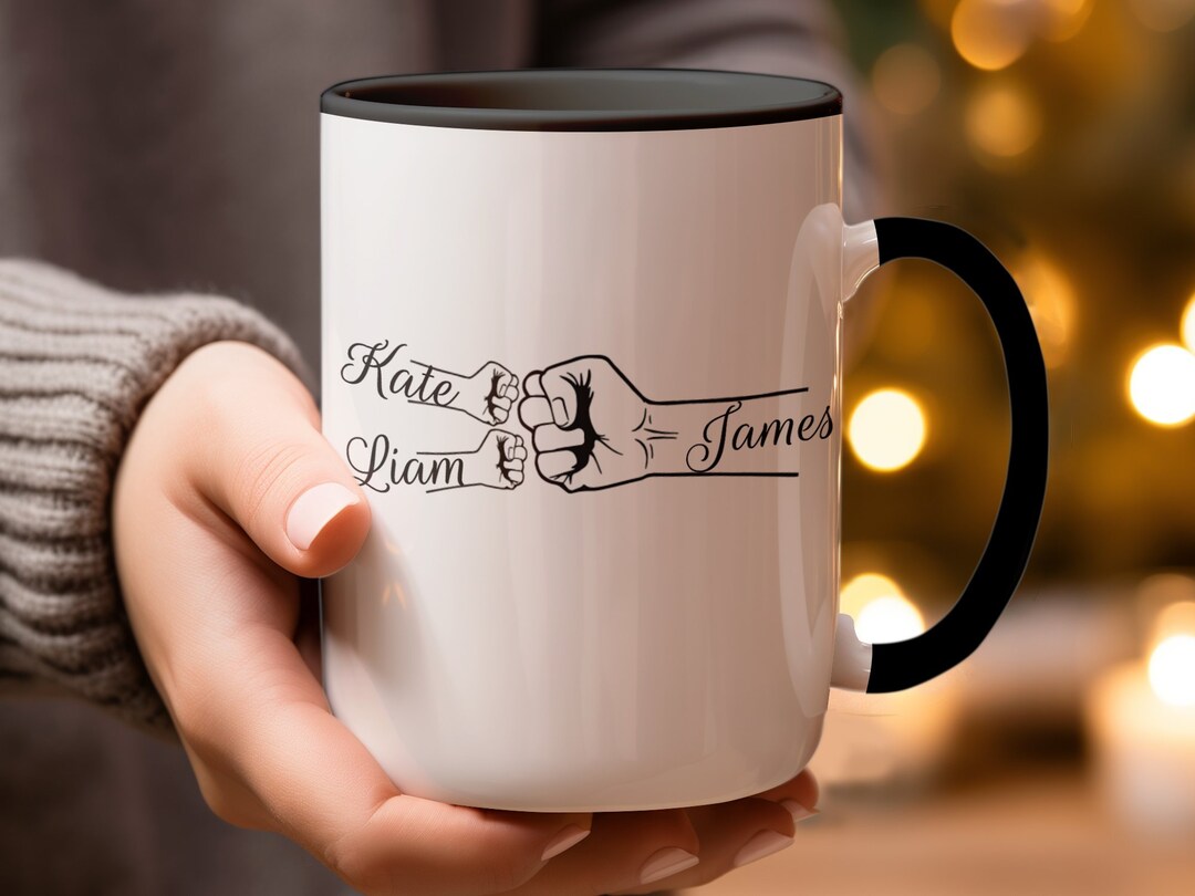 Custom Fist Bump Couples Dad Sons Mug, Personalized Names Love Gesture ...