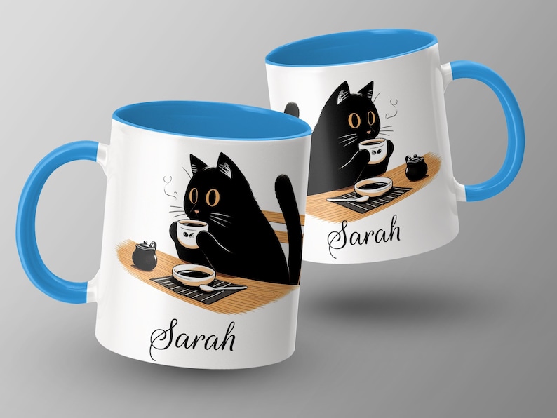 Black Cat Coffee Mug, Feline Lover Gift, 11oz Ceramic Tea Cup - Etsy