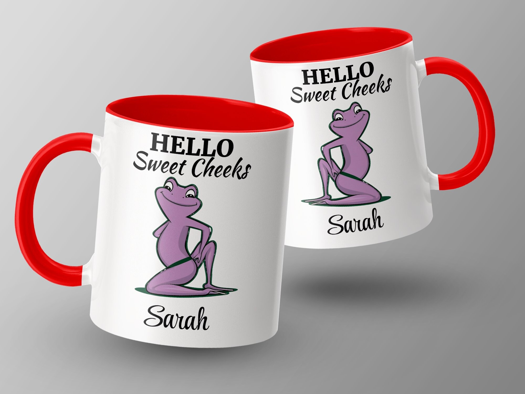 Funny Flirty Frog Mug, Hello Sweet Cheeks Cartoon Coffee Cup, Whimsical ...