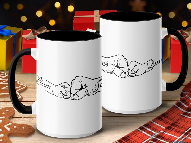 Personalized Fist Bump Dad Mug, Custom Handshake Coffee Cup, Friendship ...