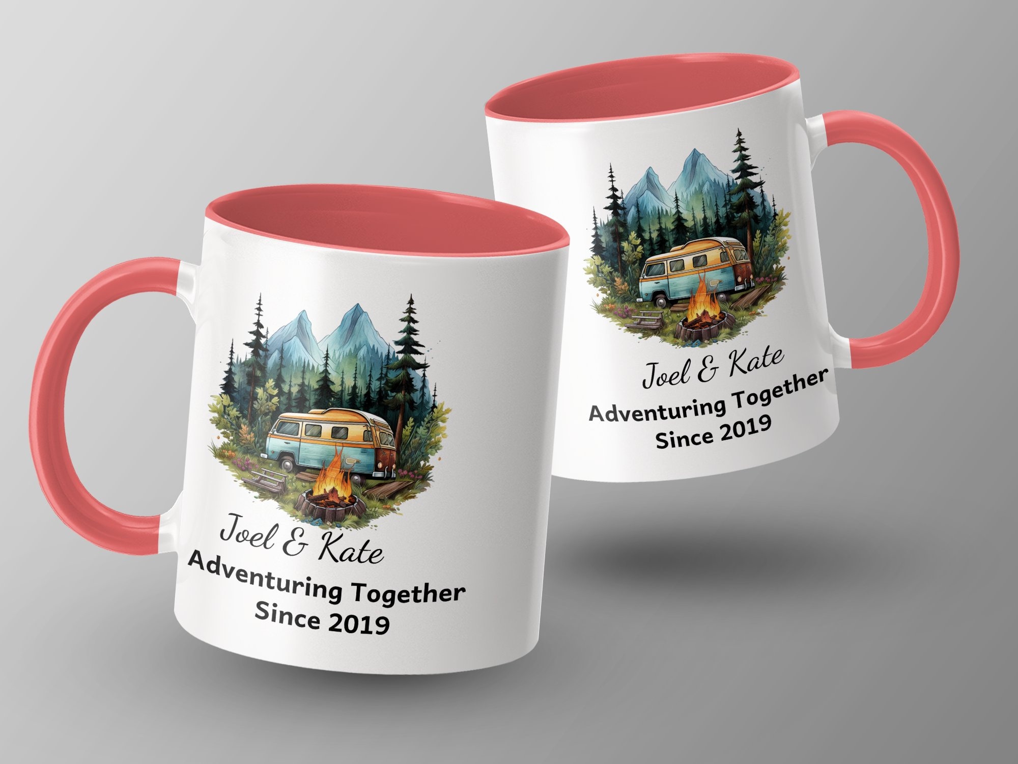 Vintage Camper Mug, Mountain Camping Scene, Personalized Couple's ...