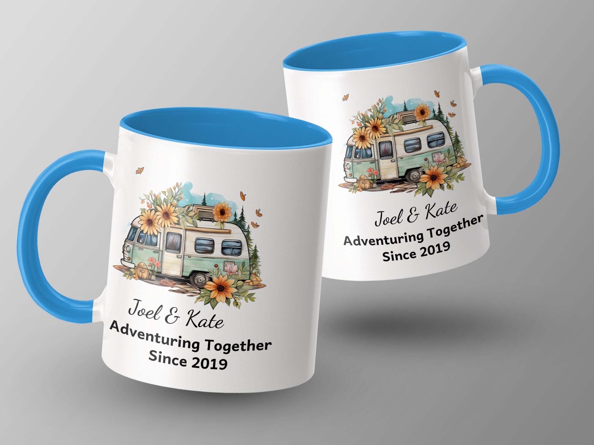 Personalized Camper Van Mug: Sunflower Decor, Adventure Couple Gift - Etsy