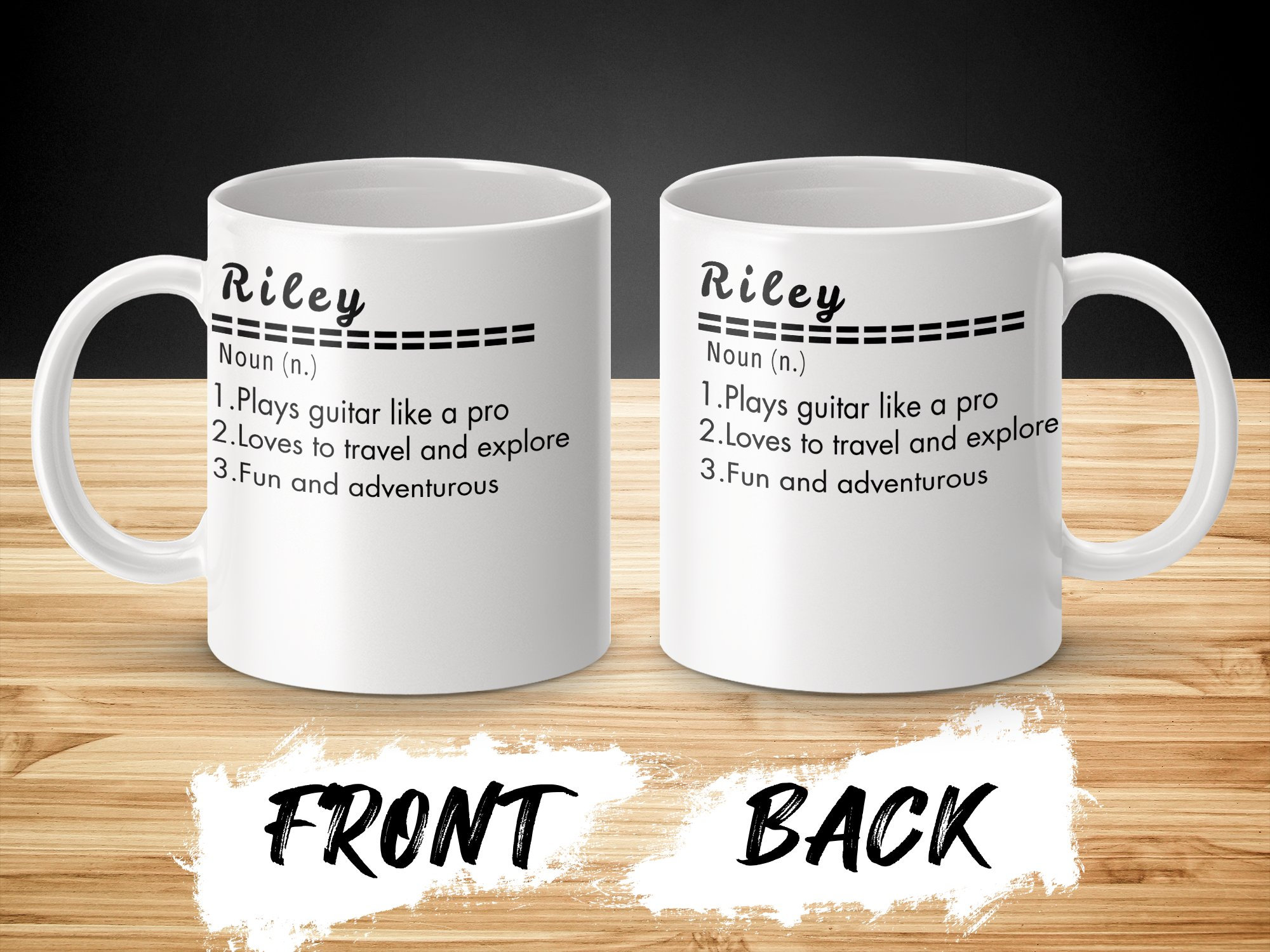 Personalized Name Definition Mug, Custom Traits Coffee Cup for Guitar Players and Travelers ...