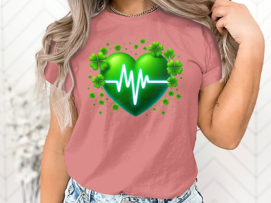 Green Heartbeat EKG Design T-shirt, St. Patrick's Day Shirt, Clover ...