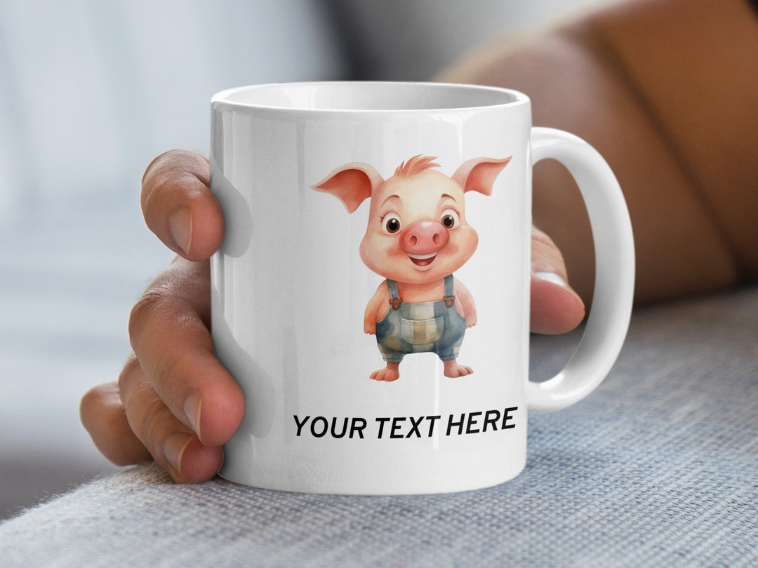 Cute Cartoon Pig Custom Text Mug, Personalized Piglet Coffee Cup ...