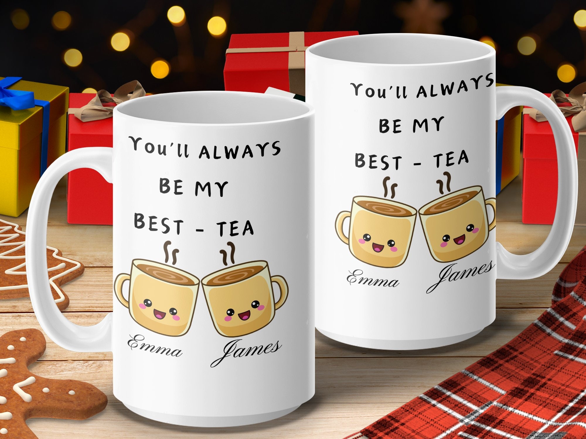 Best Tea Pun Mug, Cute Smiling Tea Cup Graphic, Personalized Friends ...