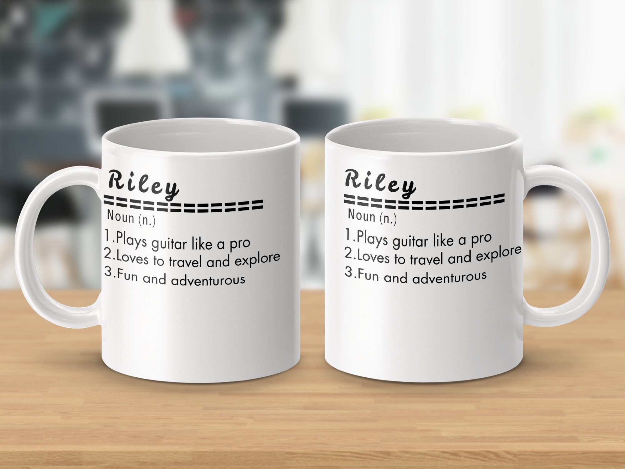 Personalized Name Definition Mug, Custom Traits Coffee Cup for Guitar Players and Travelers ...