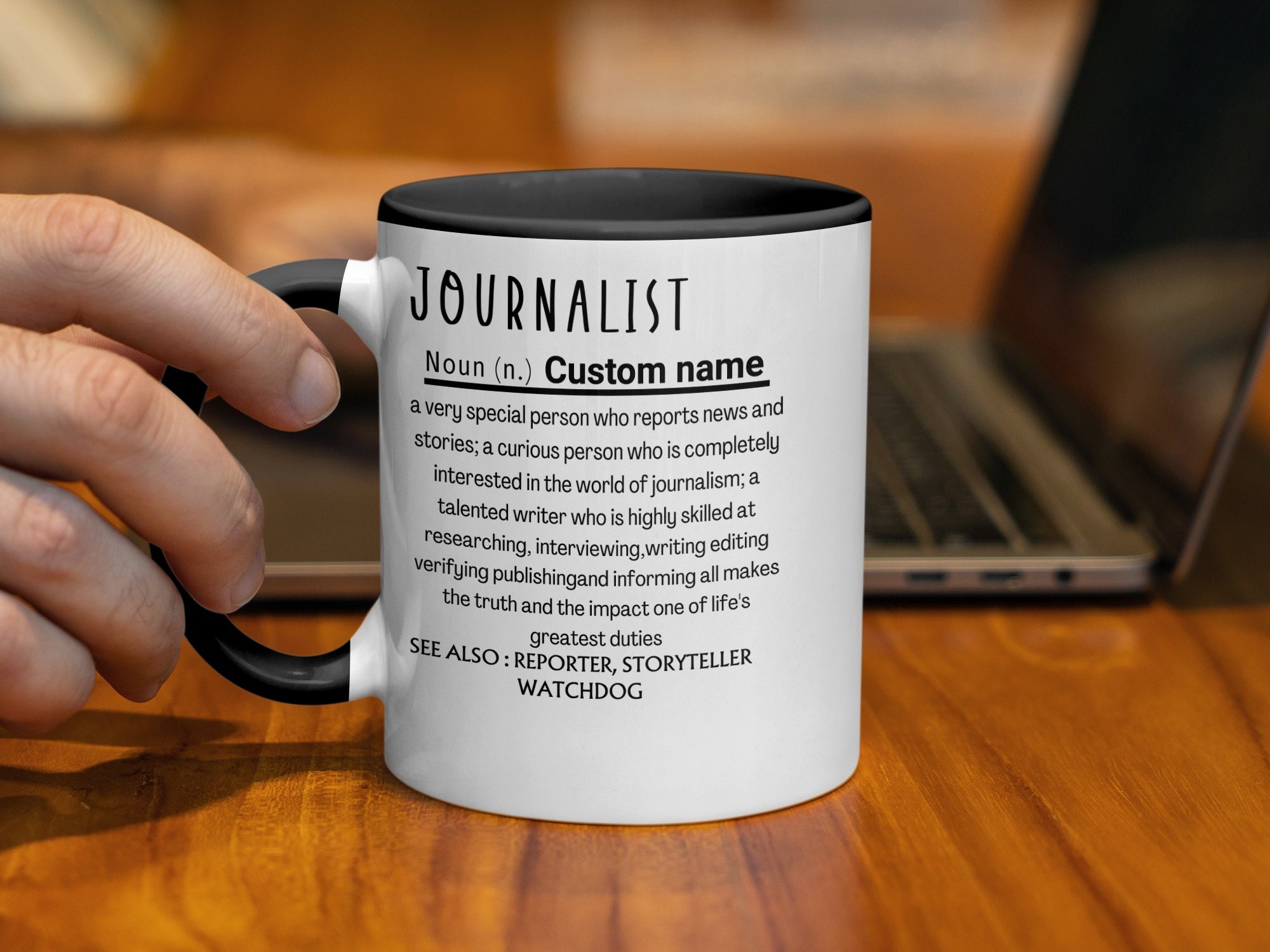 Journalist Definition Coffee Mug, Custom Reporter Gift, Black and White ...