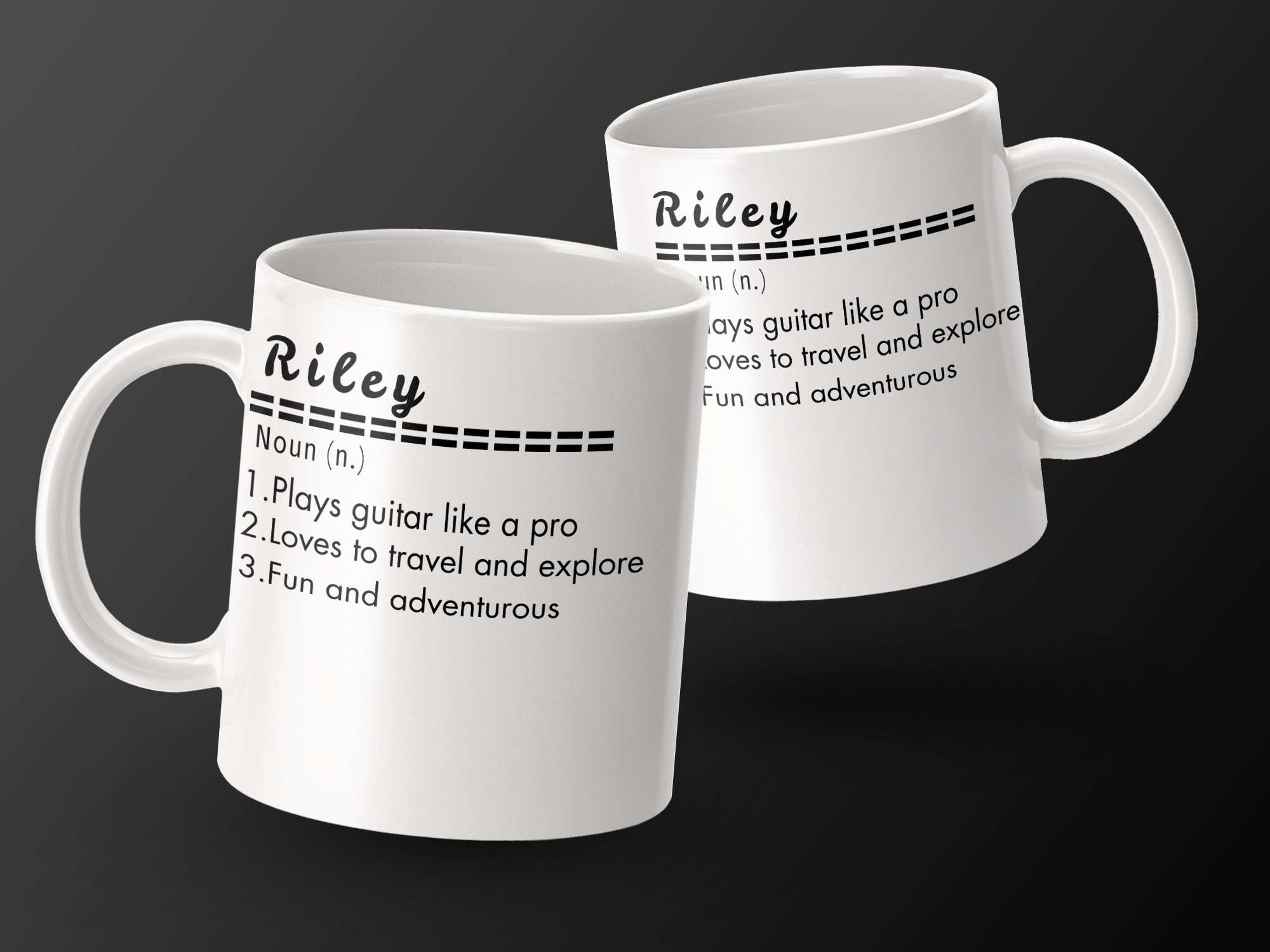 Personalized Name Definition Mug, Custom Traits Coffee Cup for Guitar Players and Travelers ...