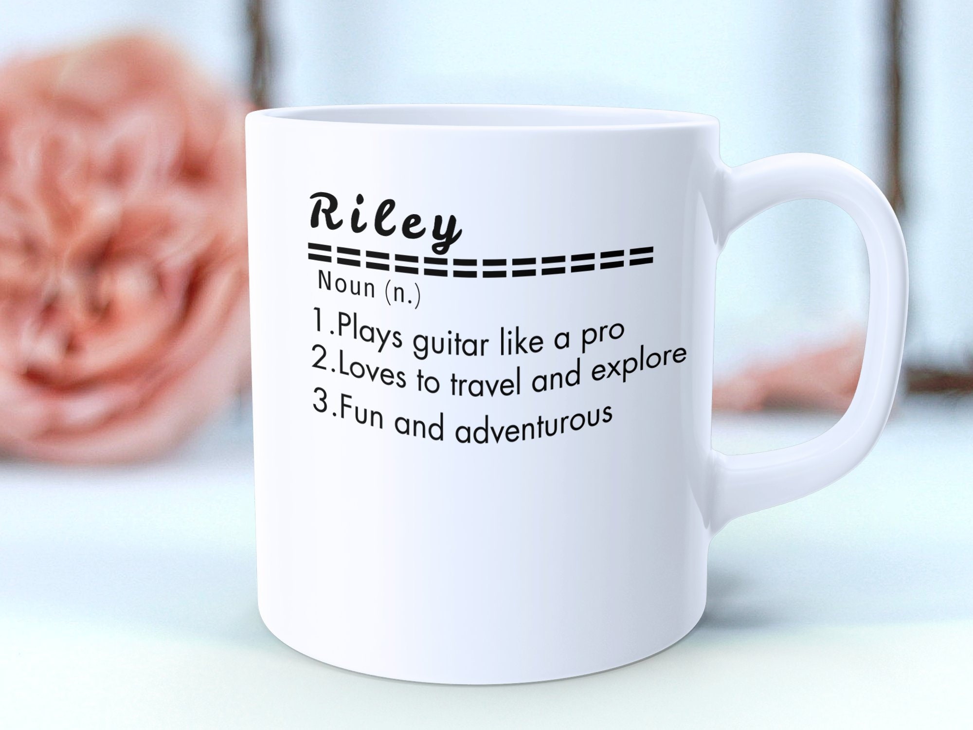 Personalized Name Definition Mug, Custom Traits Coffee Cup for Guitar Players and Travelers ...