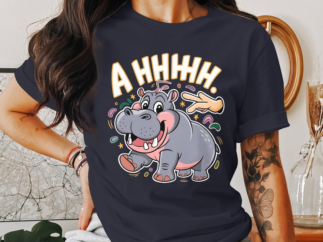 Cute Hippo T-shirt Funny AHHH Design Graphic Tee for Animal Lovers ...