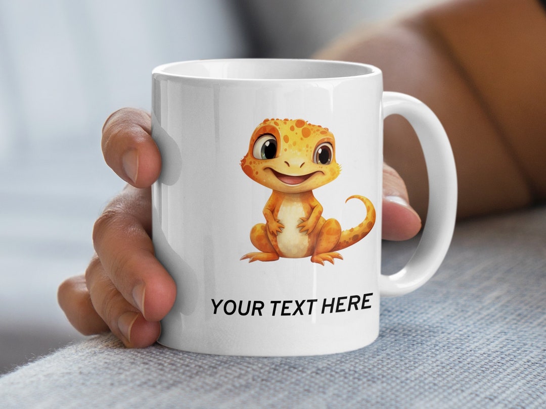 Cute Gecko Cartoon Illustration Mug, Adorable Lizard Coffee Cup ...