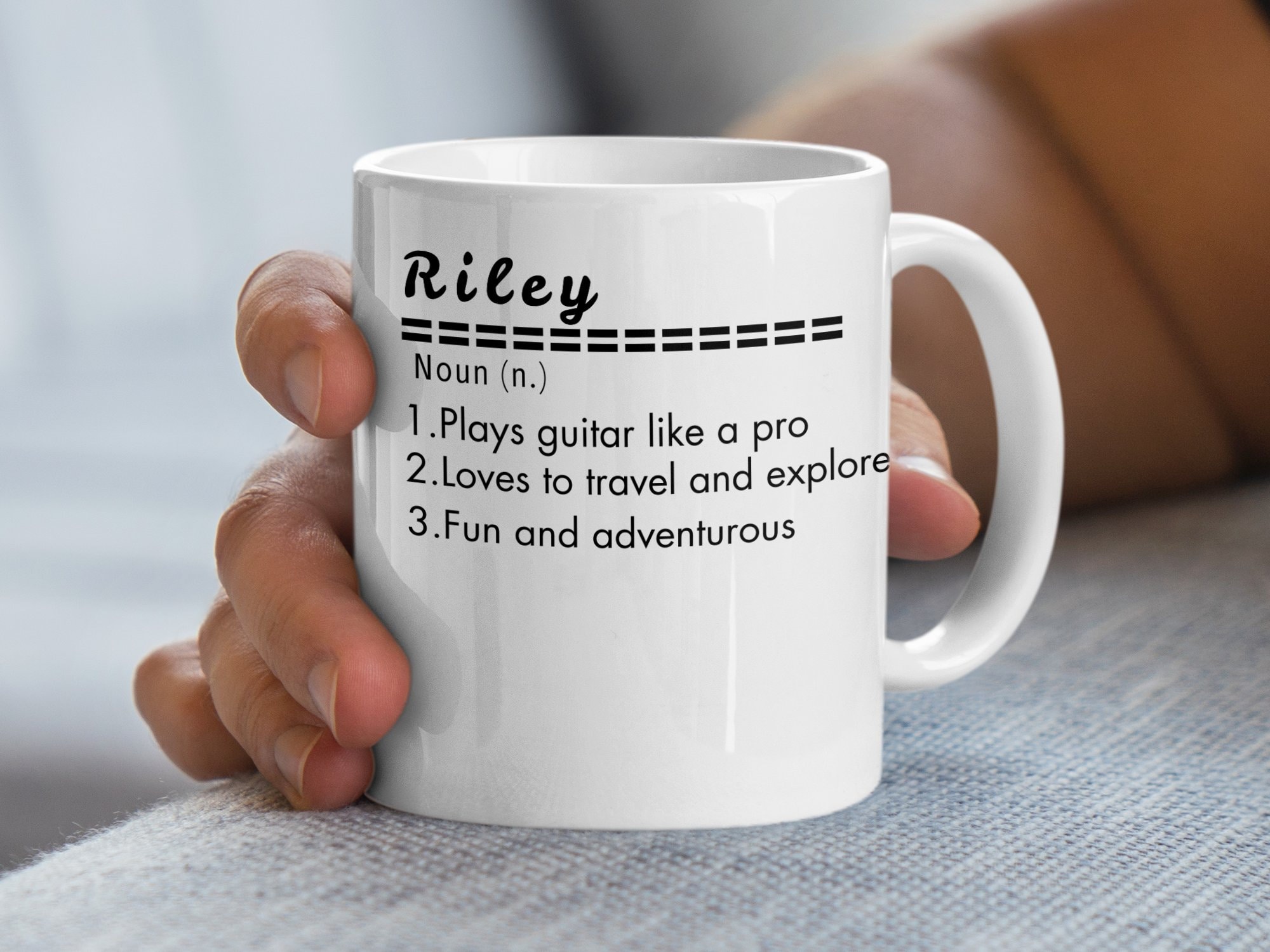 Personalized Name Definition Mug, Custom Traits Coffee Cup for Guitar Players and Travelers ...