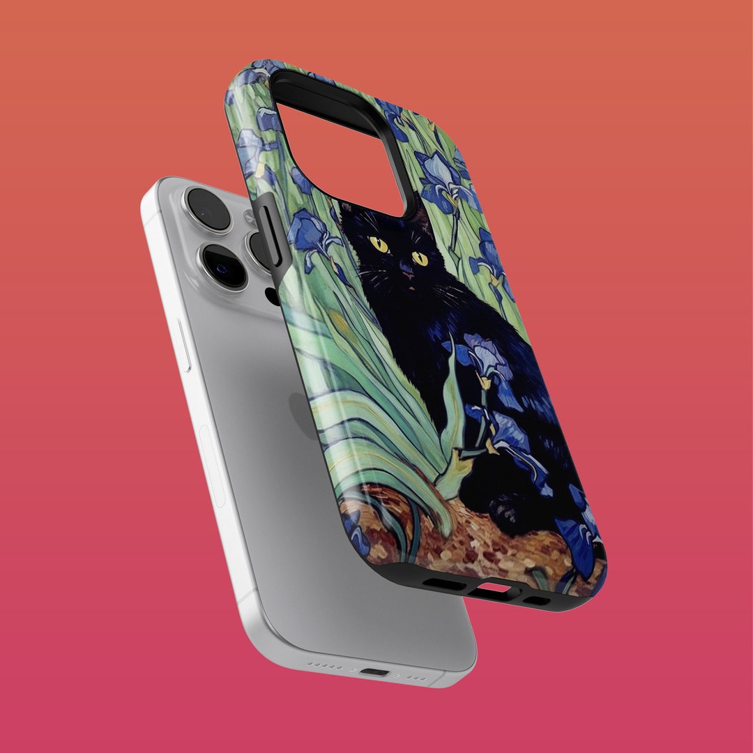 Rugged Van Gogh Phone Case Cute Black Cat Cover for iPhone 16plus, 15 ...