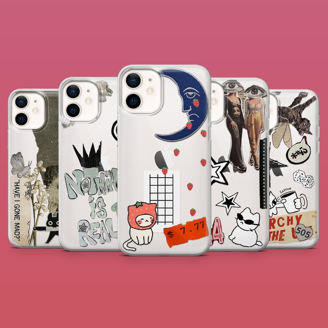 Transparent Collage Phone Case Black Cat Phone Cover for iPhone 16, 15 ...