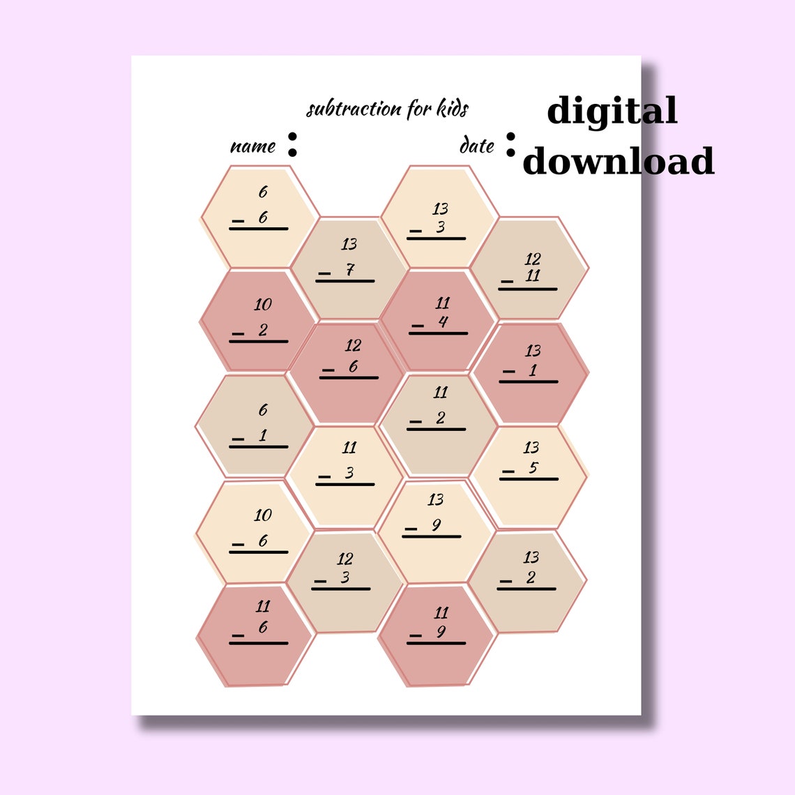 Math Subtraction Pages Decorated With Shapes for Kids, Simple Math ...