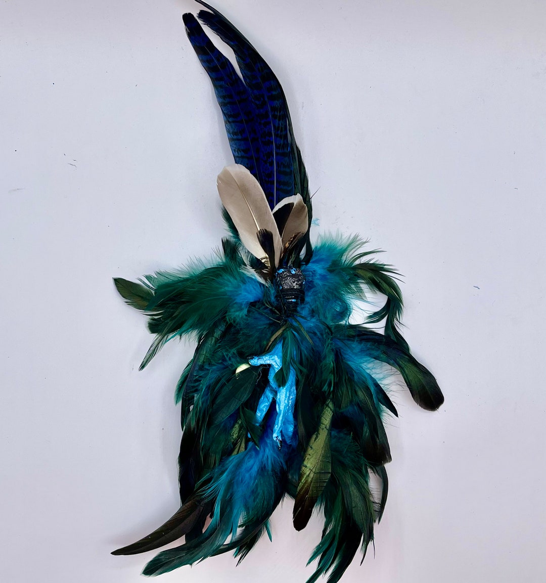 RITUAL RATTLE Blue Chicken Foot Amulet Good Luck Prosperity Fast Cash ...