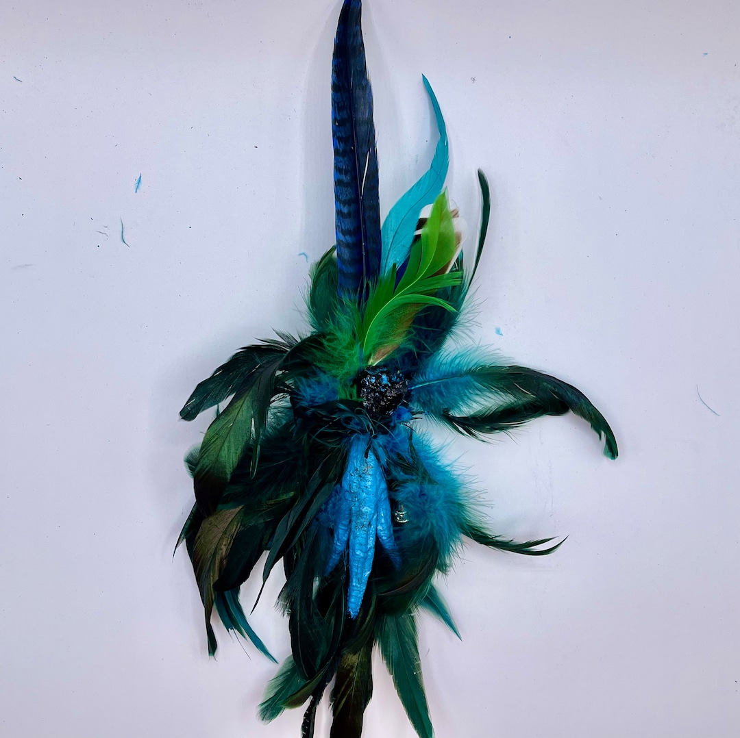 RITUAL RATTLE Blue Chicken Foot Amulet Good Luck Prosperity Fast Cash ...