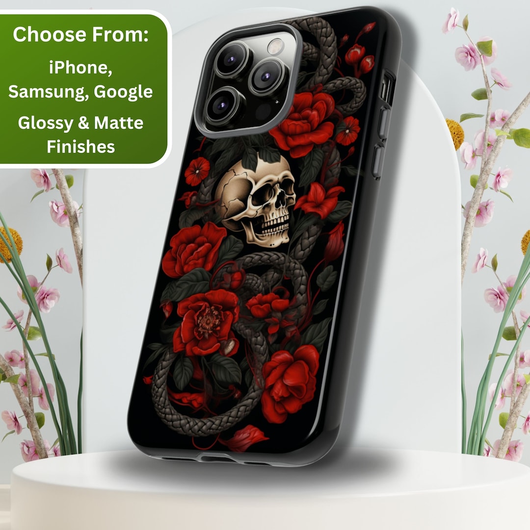 Gothic Skull Roses Phone Case, Rose Phone Case, Gothic Phone Cases ...