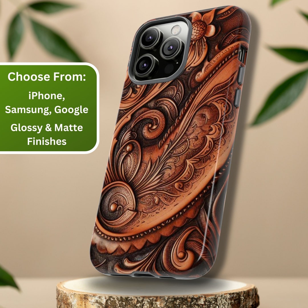 Boho Western Phone Case, Tooled Leather Aesthetic Phone Case, Floral ...