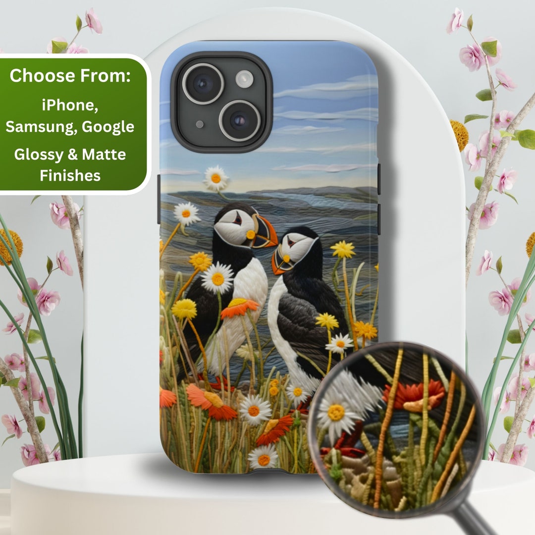 Puffin Phone Case: Embroidered-look Bird Cover - Etsy