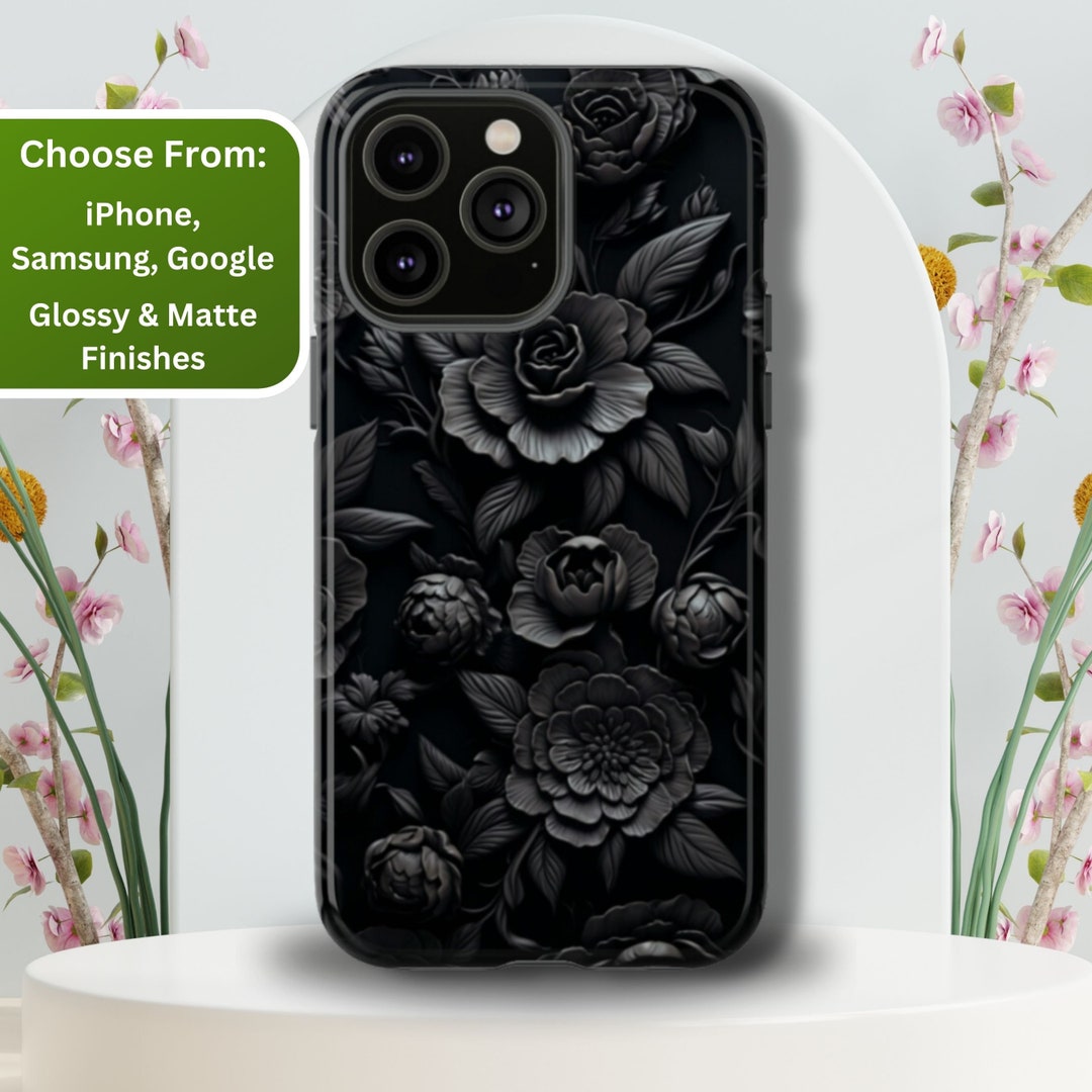 Dark Floral Phone Case, Black Floral Phone Case, Gothic Leather Phone ...