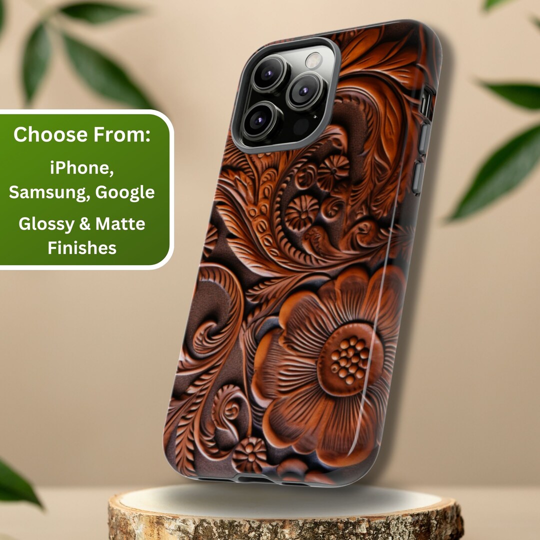 Boho Western Phone Cover, Tooled Leather Design Phone Case, Leather ...