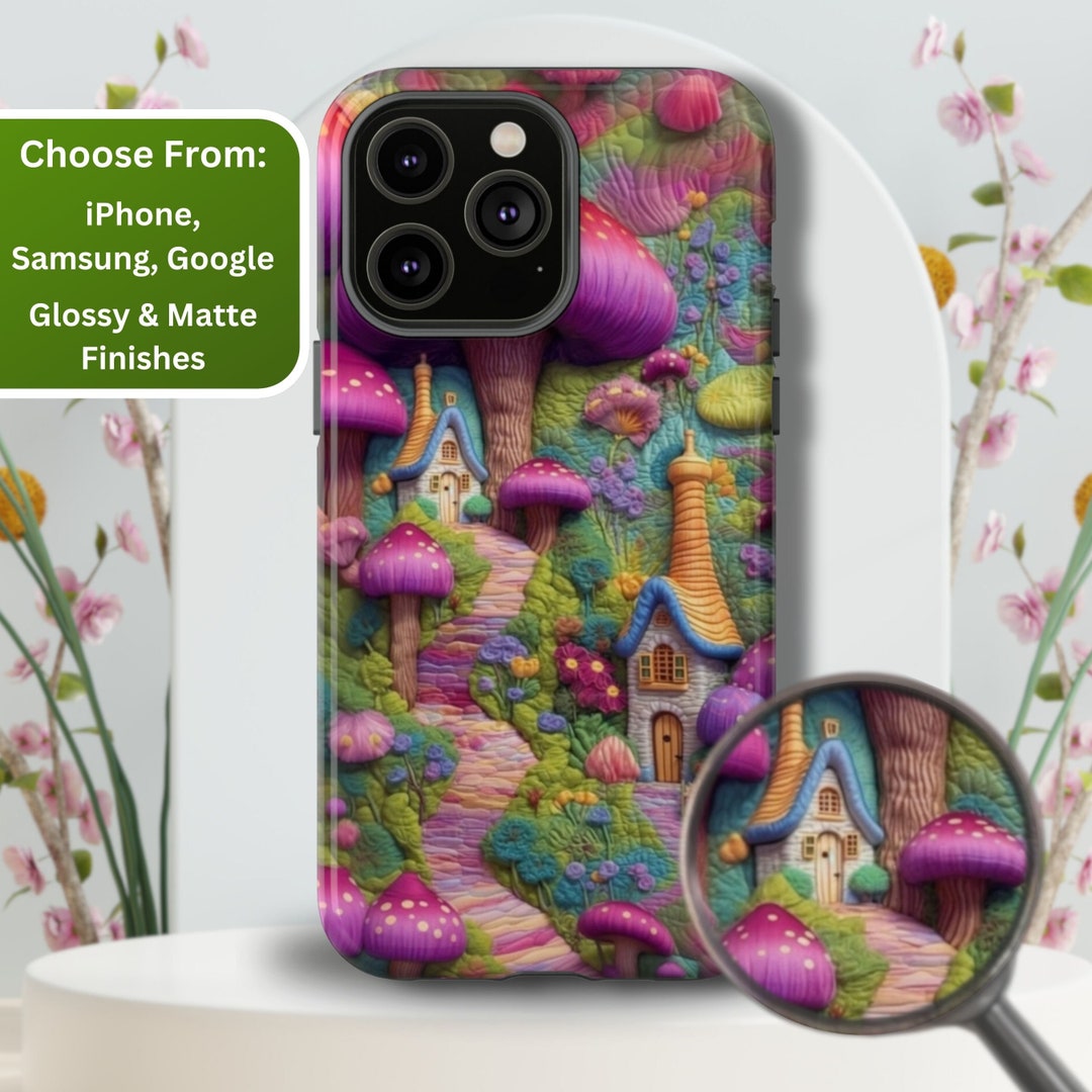 Trippy Mushroom Phone Case: Cottagecore Embroidery Effect - Etsy