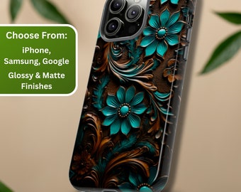 IPhone Tooled Leather Case Turquoise Floral - Etsy