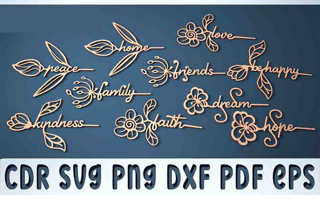Flower Word Laser Cut SVG Bundle| Flower Laser Cut Design - Etsy