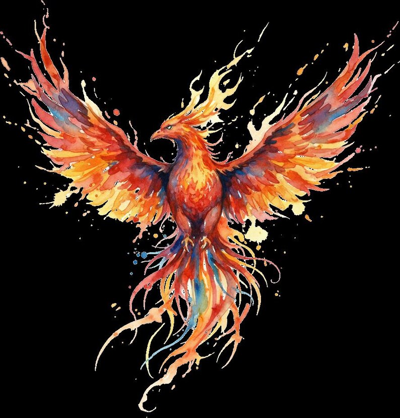 Ascension of the Phoenix in Abstract Watercolor, Burning Phoenix, PNG ...