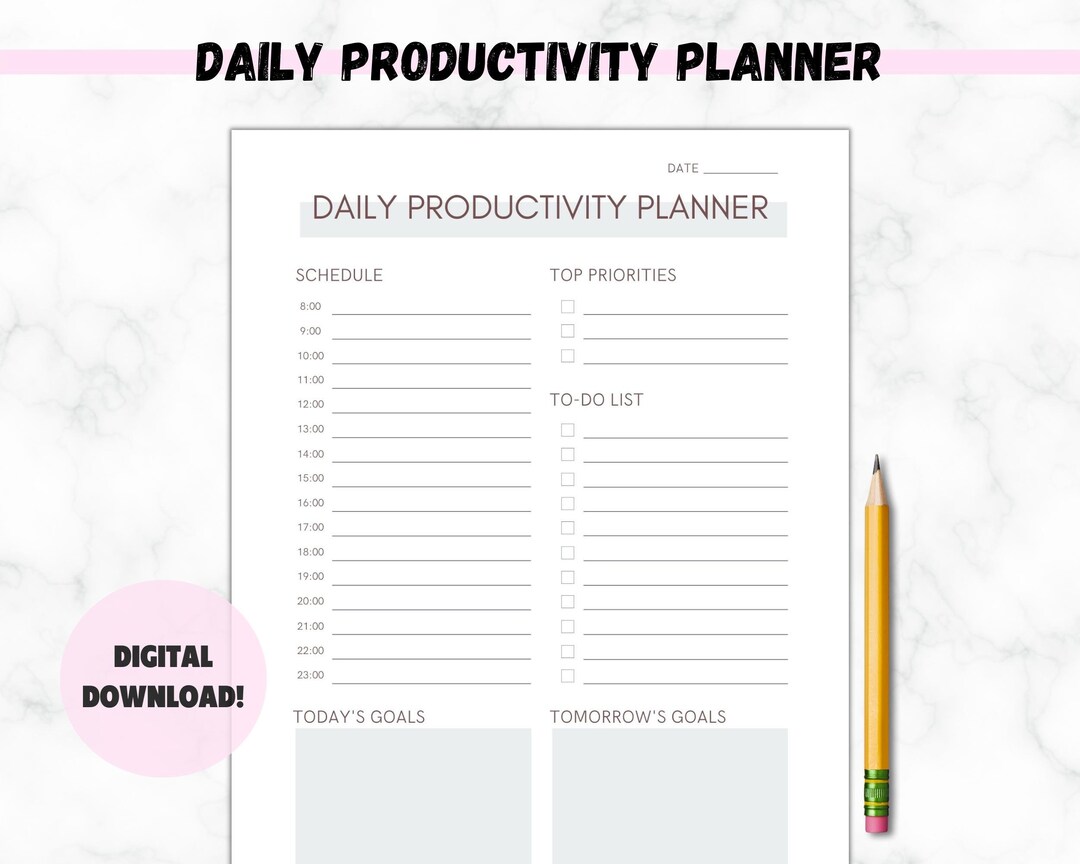 Digital Daily Productivity Planner Printable, Daily Planner Printable ...