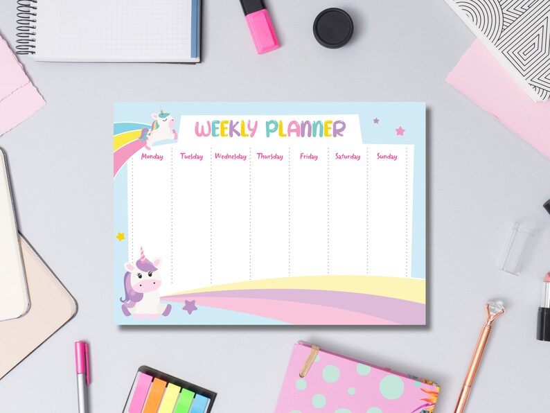 Printable Unicorn Kids Weekly Planner | Unicorn Homeschool Planner ...