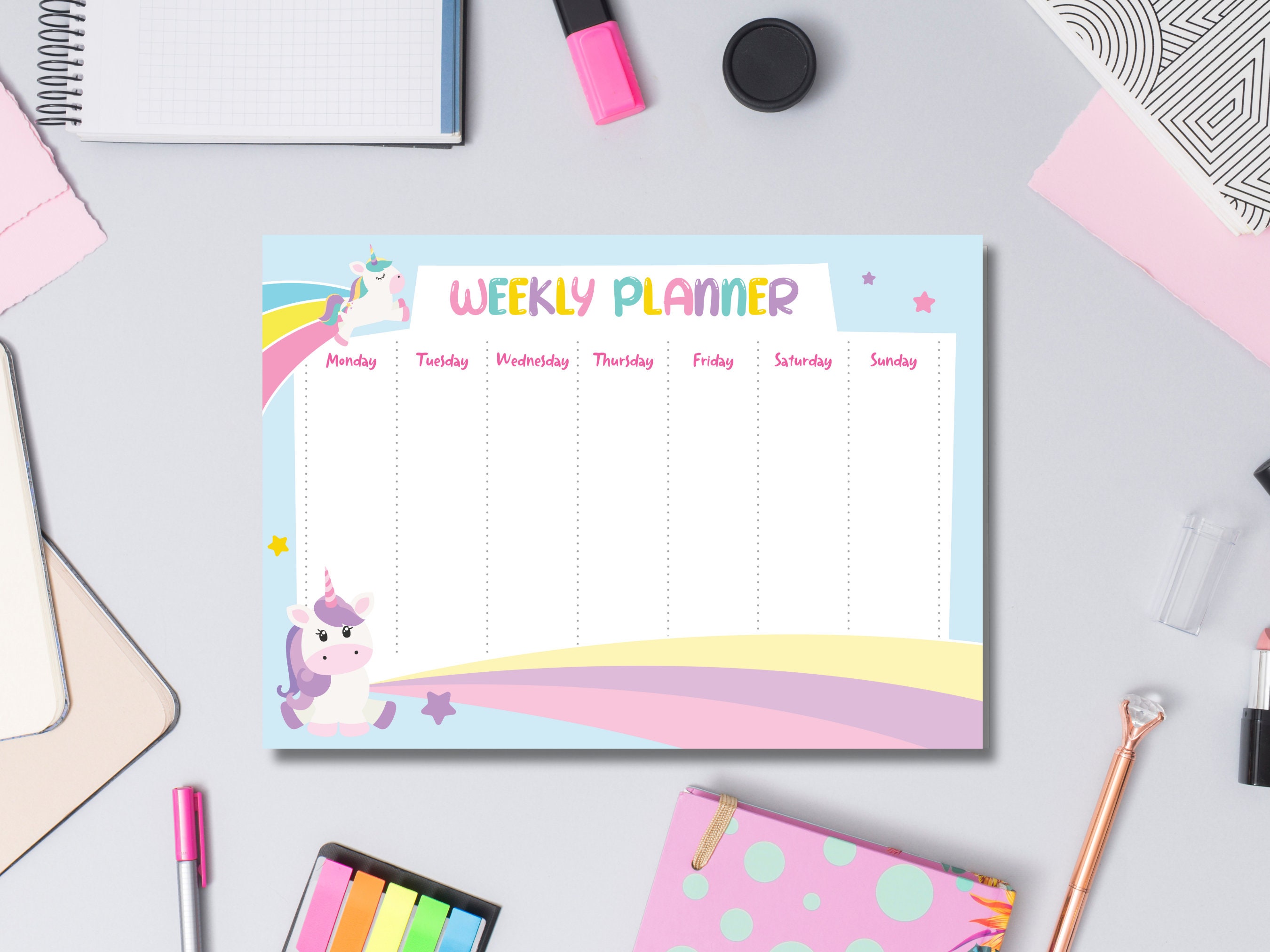 Printable Unicorn Kids Weekly Planner | Unicorn Homeschool Planner ...
