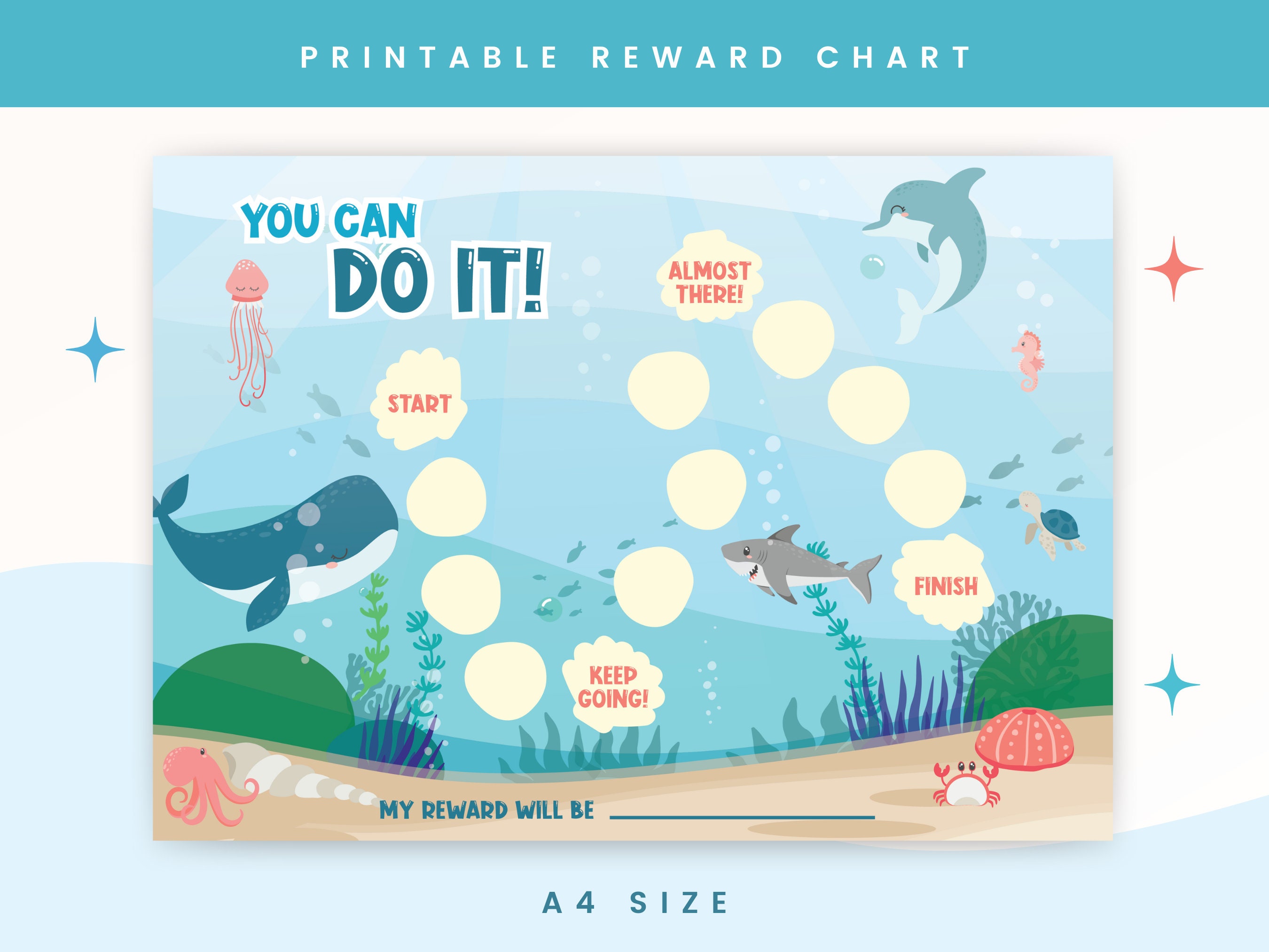 Reward Chart | Whale Shark Fish Sticker Chart | Instant Download ...