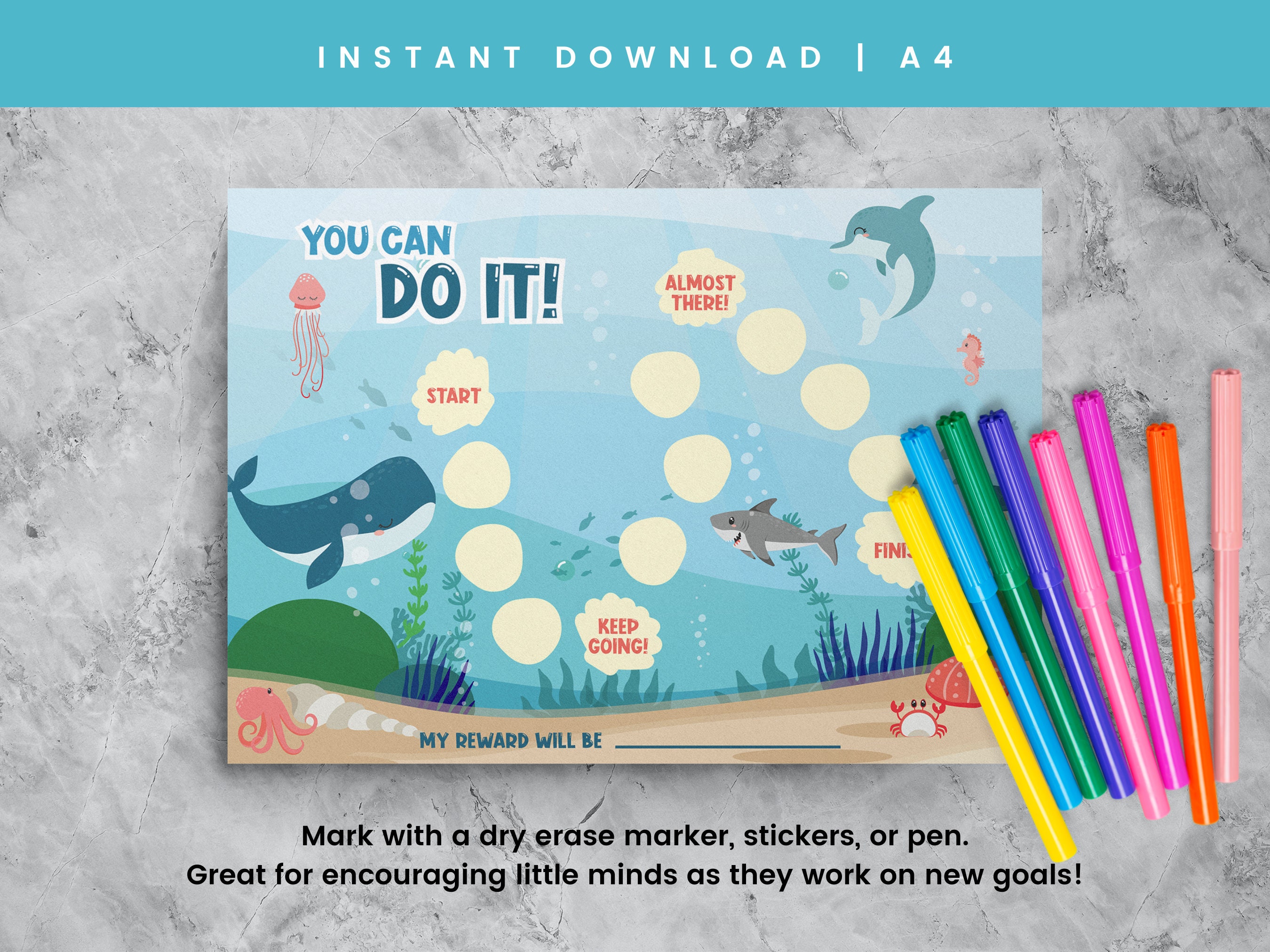 Reward Chart | Whale Shark Fish Sticker Chart | Instant Download ...