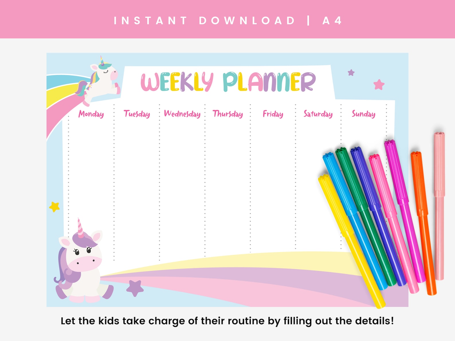 Printable Unicorn Kids Weekly Planner | Unicorn Homeschool Planner ...