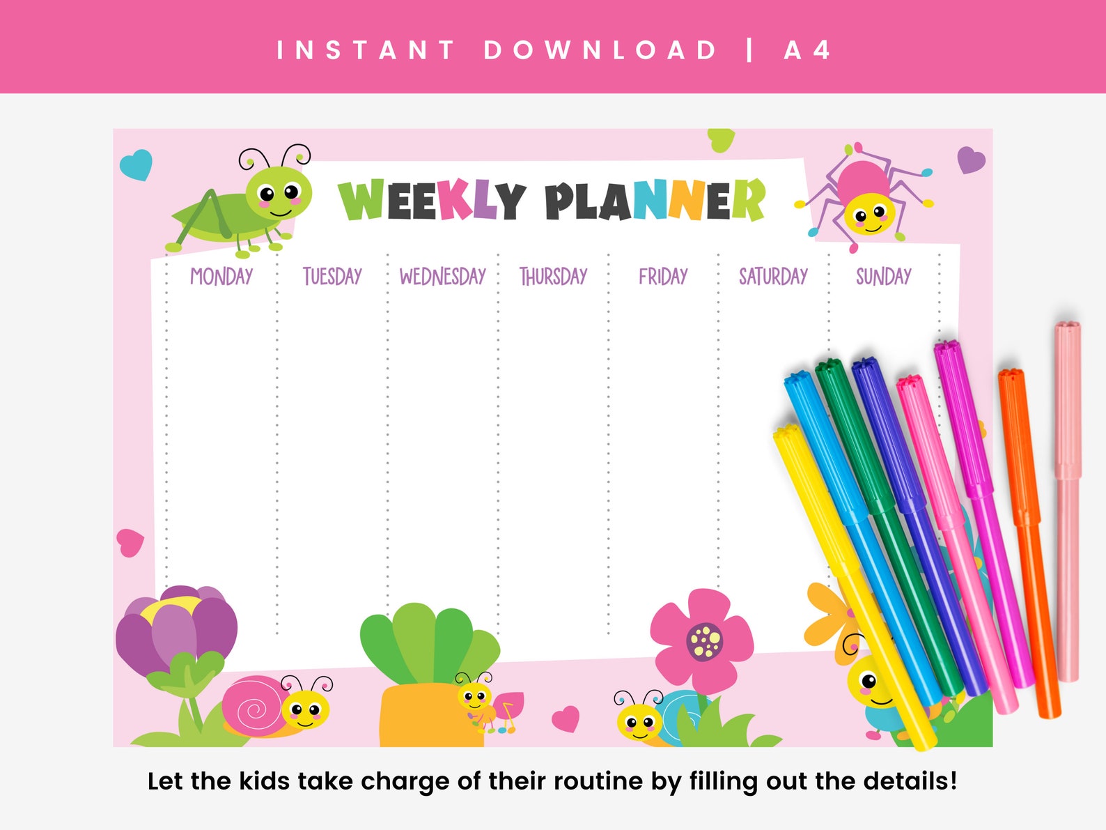 Bugs Weekly Planner Kids, Kids Weekly Planner Printable, Weekly ...